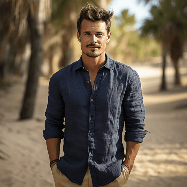 HARBOR Men's Blue Linen Shirt – Full Sleeve & Custom Fit